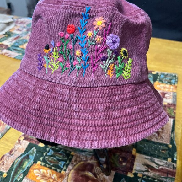 Handmade | Accessories | Hand Embroidered Floral Red Rose Bucket Hat ...